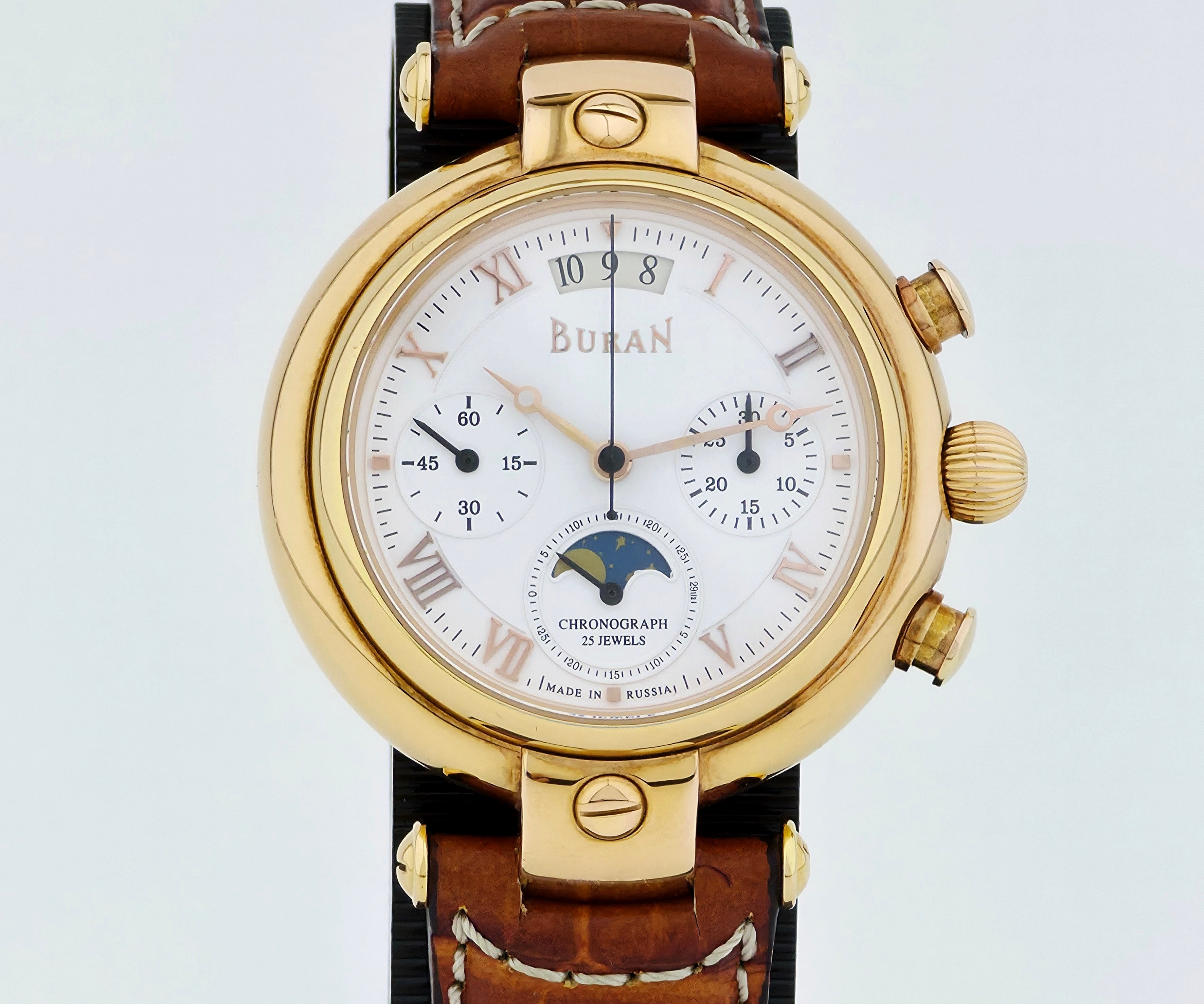 BURAN Poljot Basilika Moon Phase Chronograph Cal. 31679 Rose gold plat ...